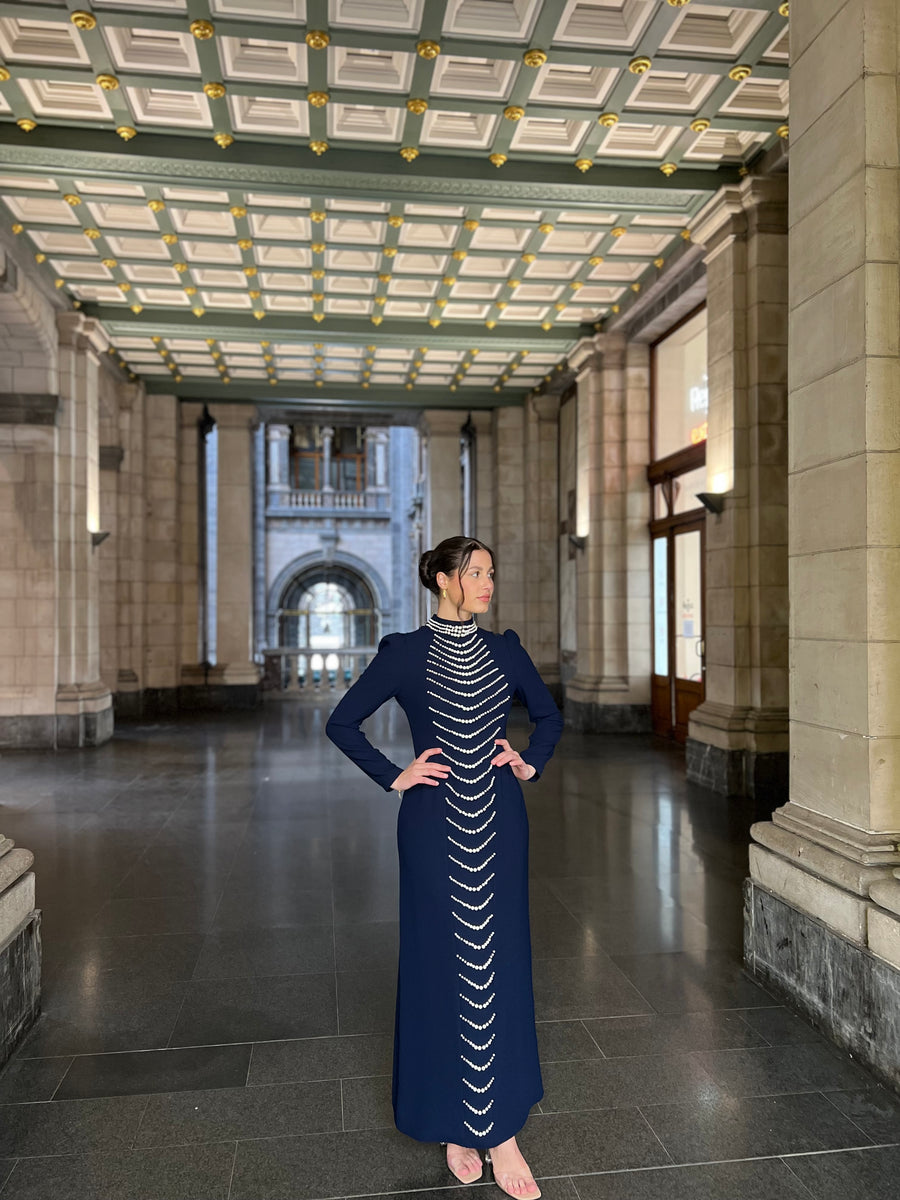 The Bahar dress navy blue – Leyna Dresses